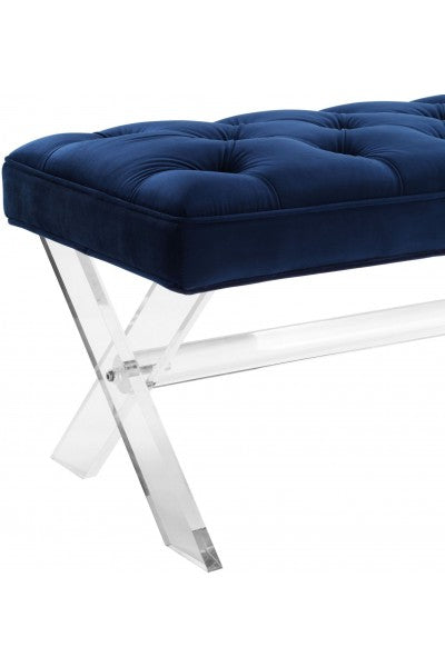 Marie Navy Velvet Acrylic Bench – Luxe Furniture Inc