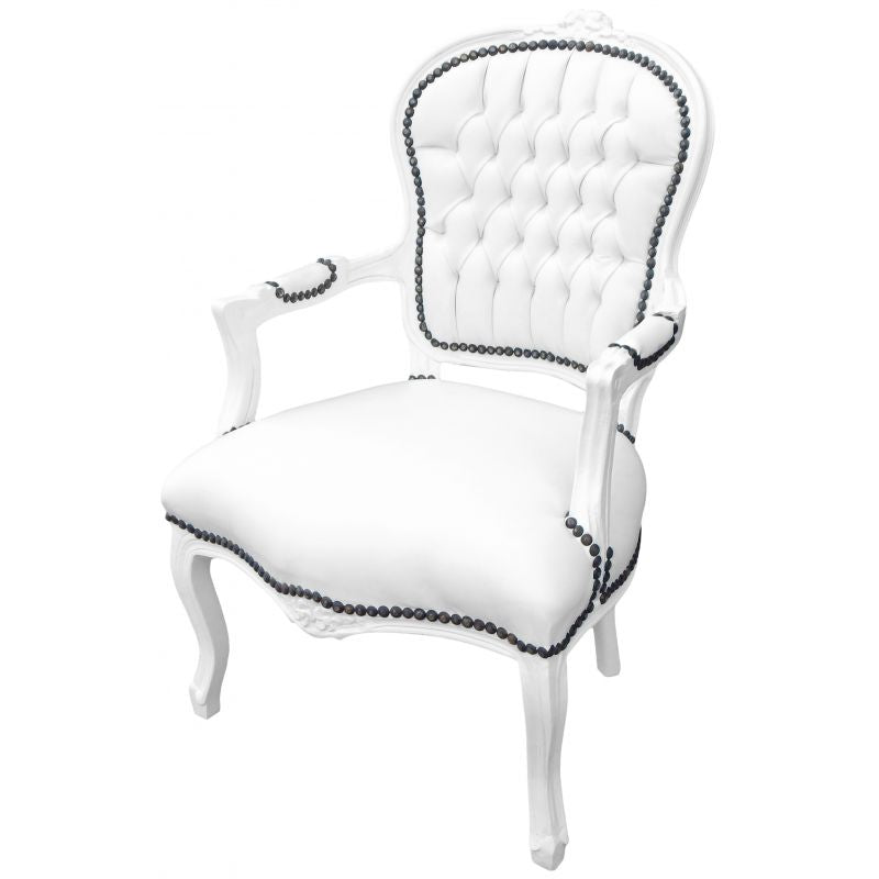 Baroque Armchair - White Leather on White – Luxe Furniture Inc