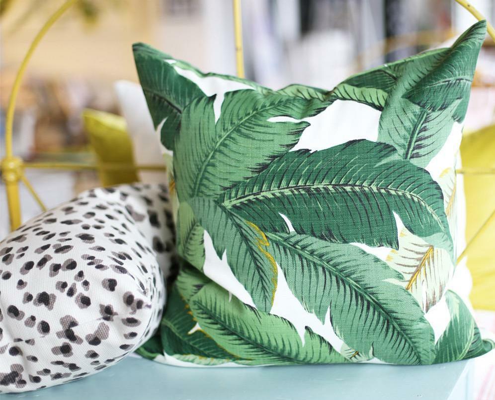 Isla Palm Print Throw Pillow - Green & White Indoor / Outdoor Fabric ...